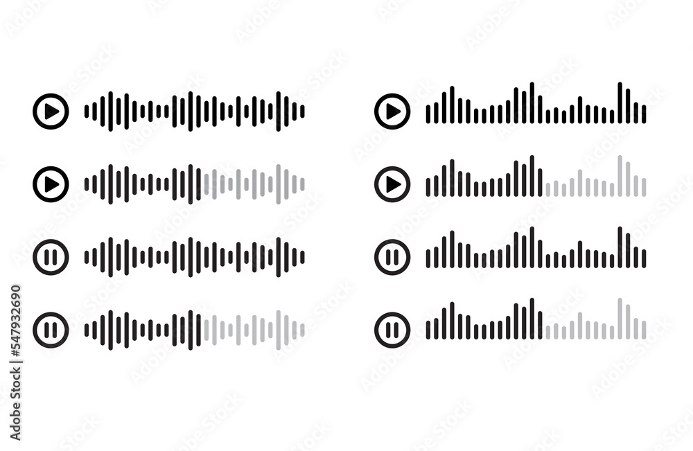 voice messages sound icon or audio wave icon play or pause vector on ...