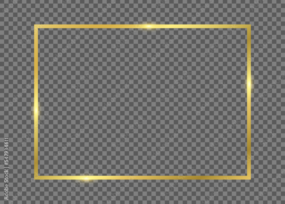 shiny gold frame with shiny light isolated on transparent background, 7 ...