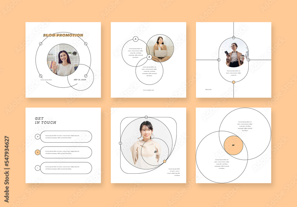 Creative Mobile Post Templates For Influencers With Round Line Art ...