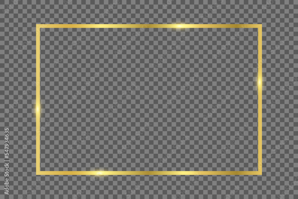 vector gold rectangle frame with shiny light isolated on transparent backgroud, 3:2 scale ratio ...