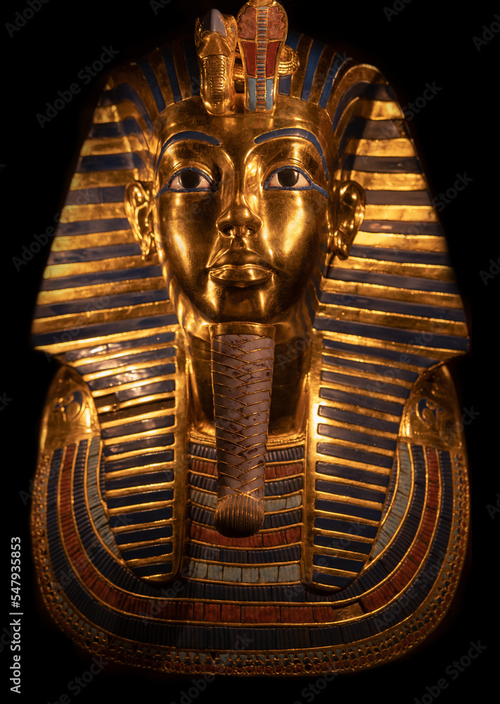 golden famouse mask of Tutankhamen from tomb Valley of king. Egypt ...