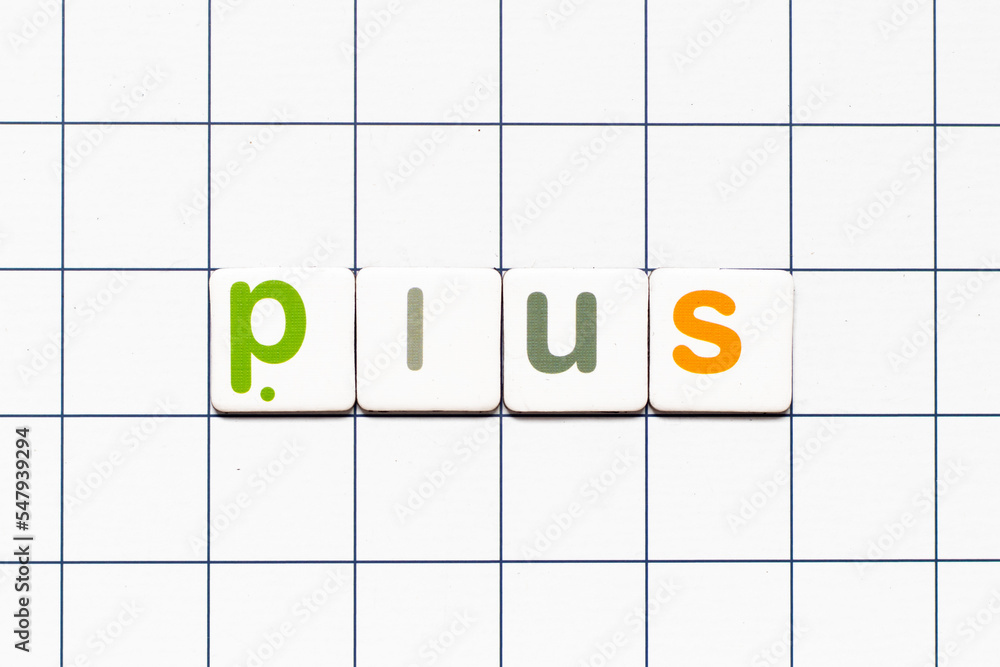 Colorful tile letter in word plus on white grid background Stock Photo ...