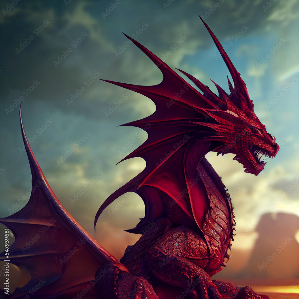 Red dragon. Digital art style, illustration painting Stock Illustration ...