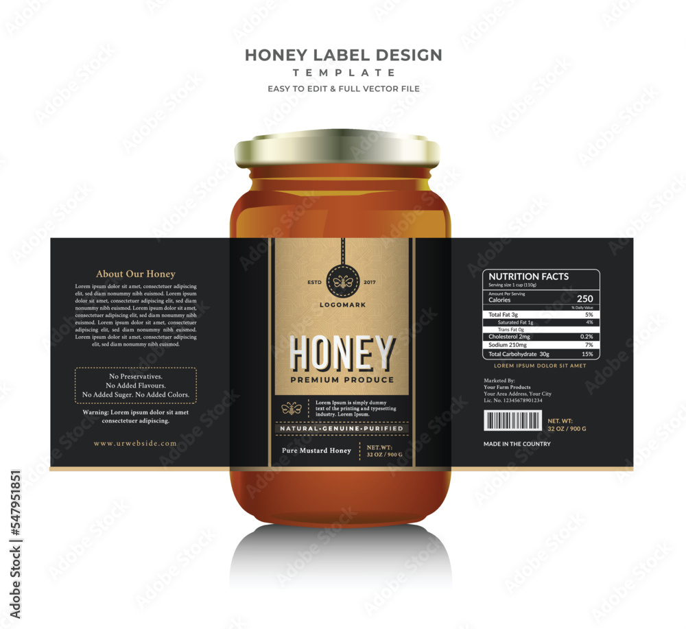 Bee Honey glass jar creative and modern health food product branding ...