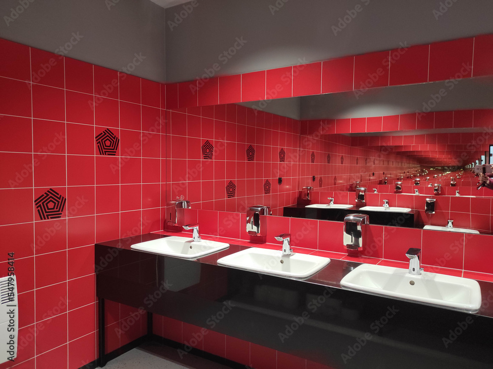public toilet. modern public toilet interior. commercial bathroom ...