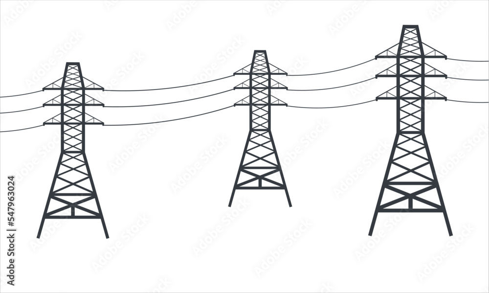 High voltage power lines on white background. Vector illustration Stock ...