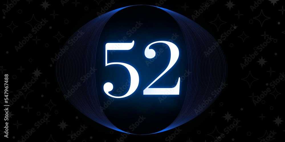 Number 52. Banner with the number fifty two on a black background and ...