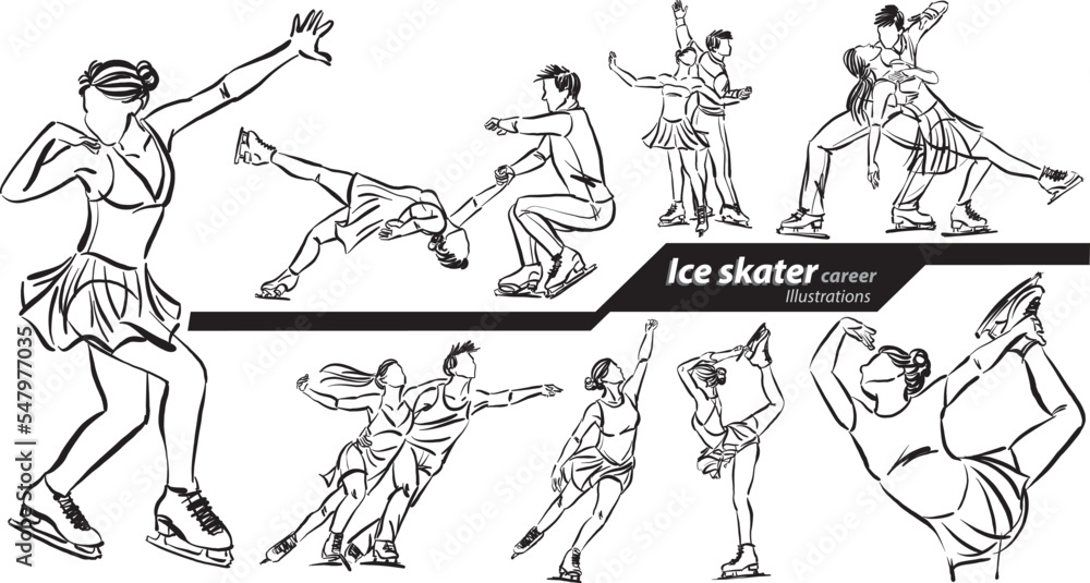 Ice skater career profession work doodle design drawing vector ...