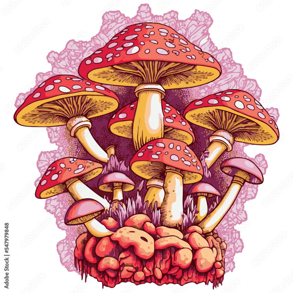 Mushroom vector illustration. Psychedelic trippy fungus. Organic magic ...
