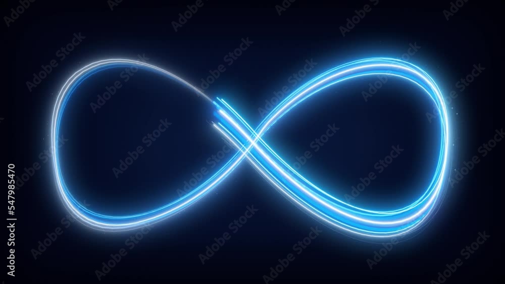 Infinity symbol appears of multiple glowing lines on black background ...