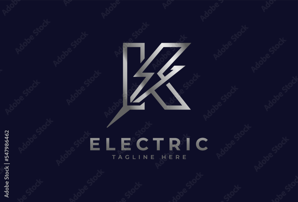 Electric Logo, letter K with thunder bolt combination, electric design ...