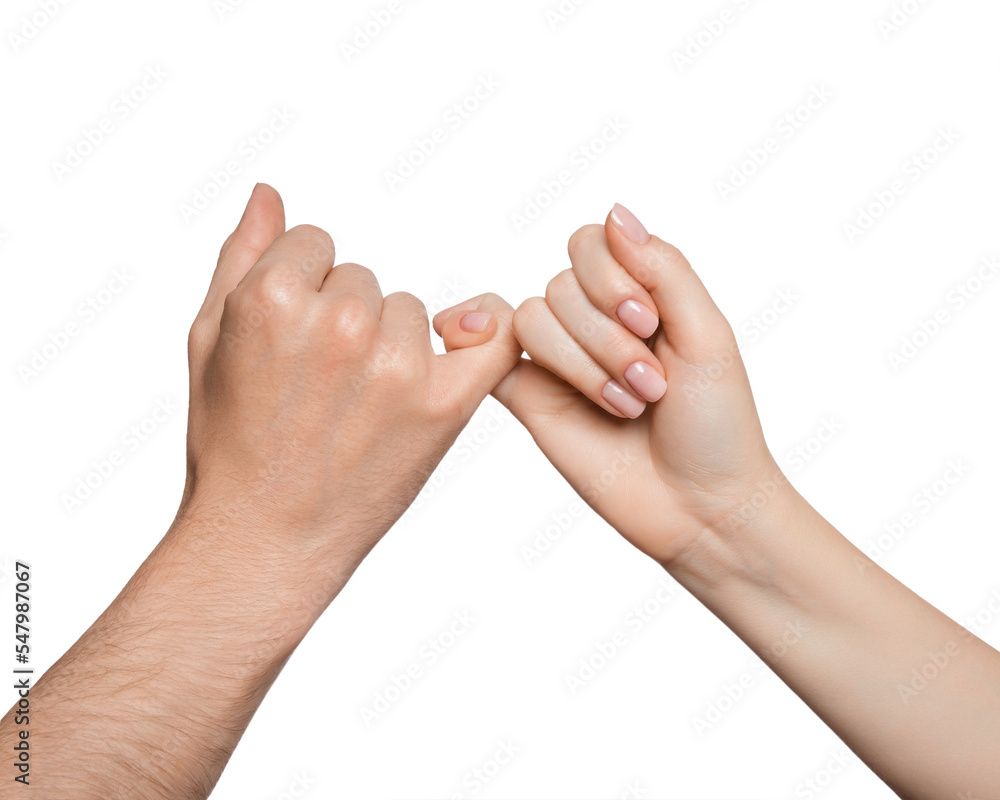 Hands hold each other with little fingers, pinky promise, isolated ... Hands hold each other with little fingers, pinky promise, isolated ...