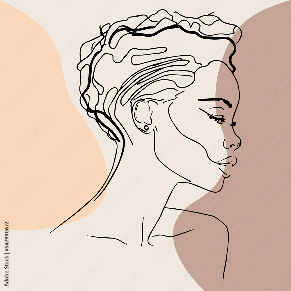 Beautiful black woman, line vector art. Drawing with boho elements ...