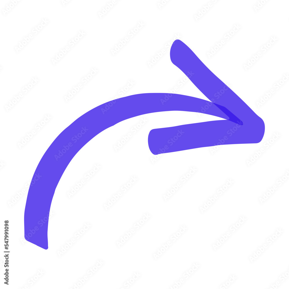 Hand drawn marker line, symbol. Cartoon vector illustration. Blue arrow ...