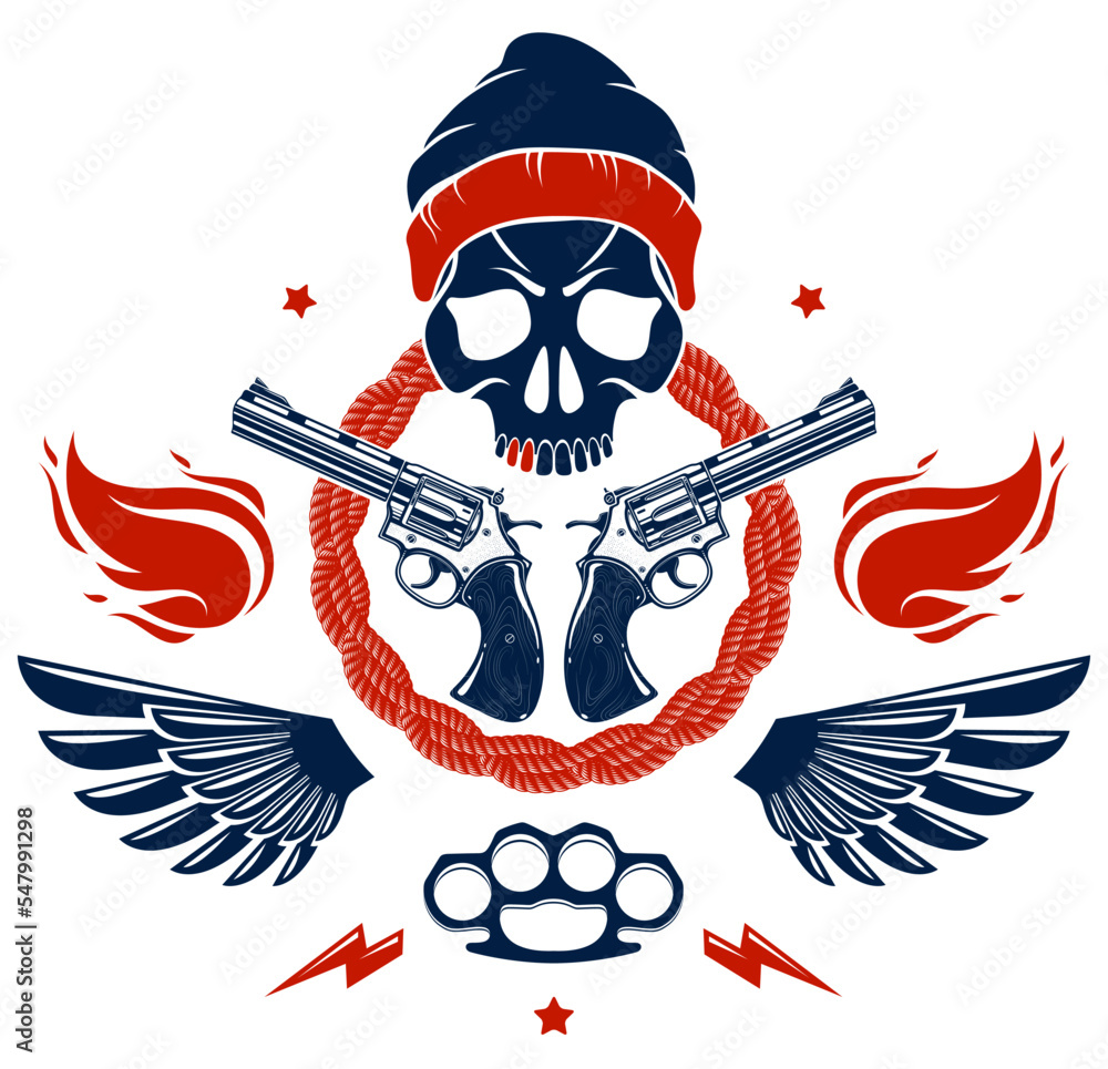 Revolution and Riot wicked emblem or logo with aggressive skull ...