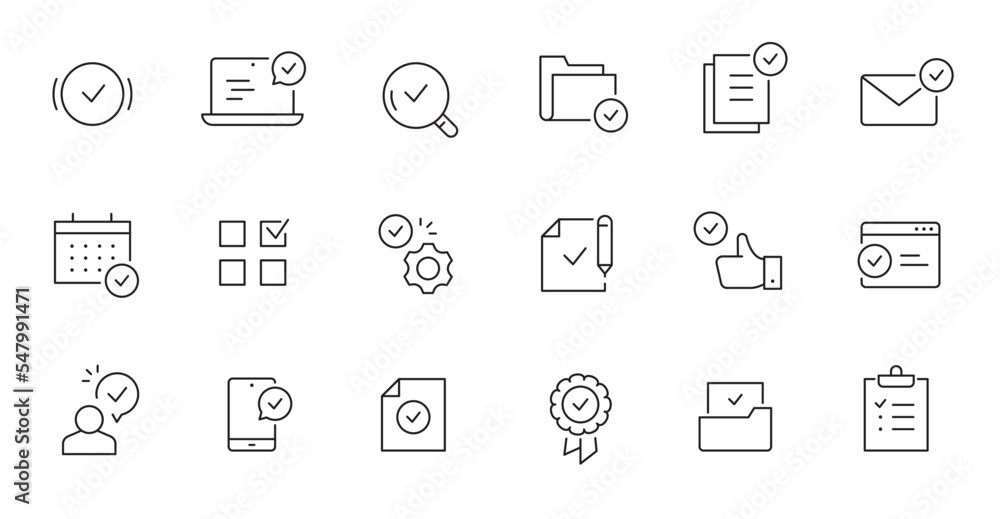 Check mark, quality control line icon. Approve sign, business quarantee ...