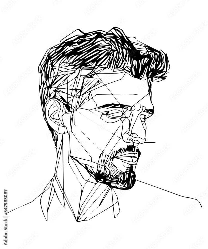 Isolated man. Continuous line, vector art. Linear doodle of minimal ...