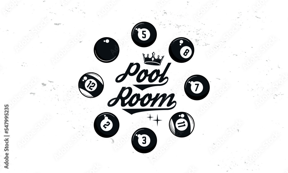 Pool Room logo template. Billiard logo. Text with crown inside billiard ...