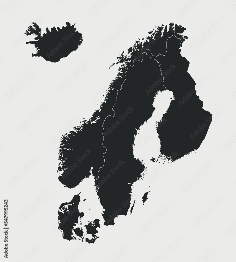 Sweden, Iceland, Norway, Finland, Denmark, Finland map isolated on ...