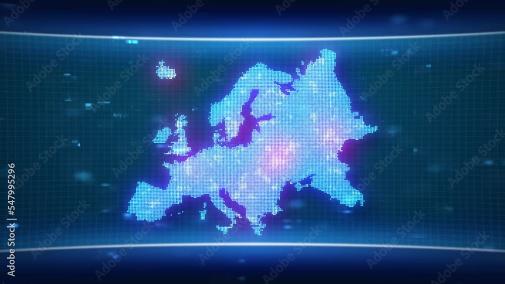 europe map glowing blue silhouette outline made of lines dots triangles ...