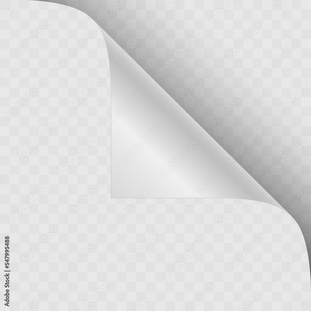Curled page corner with shadow on transparent background. Vector ...