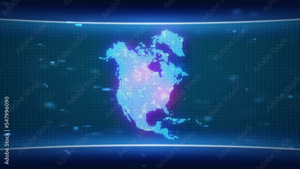 North america map glowing blue silhouette outline made of lines dots ...