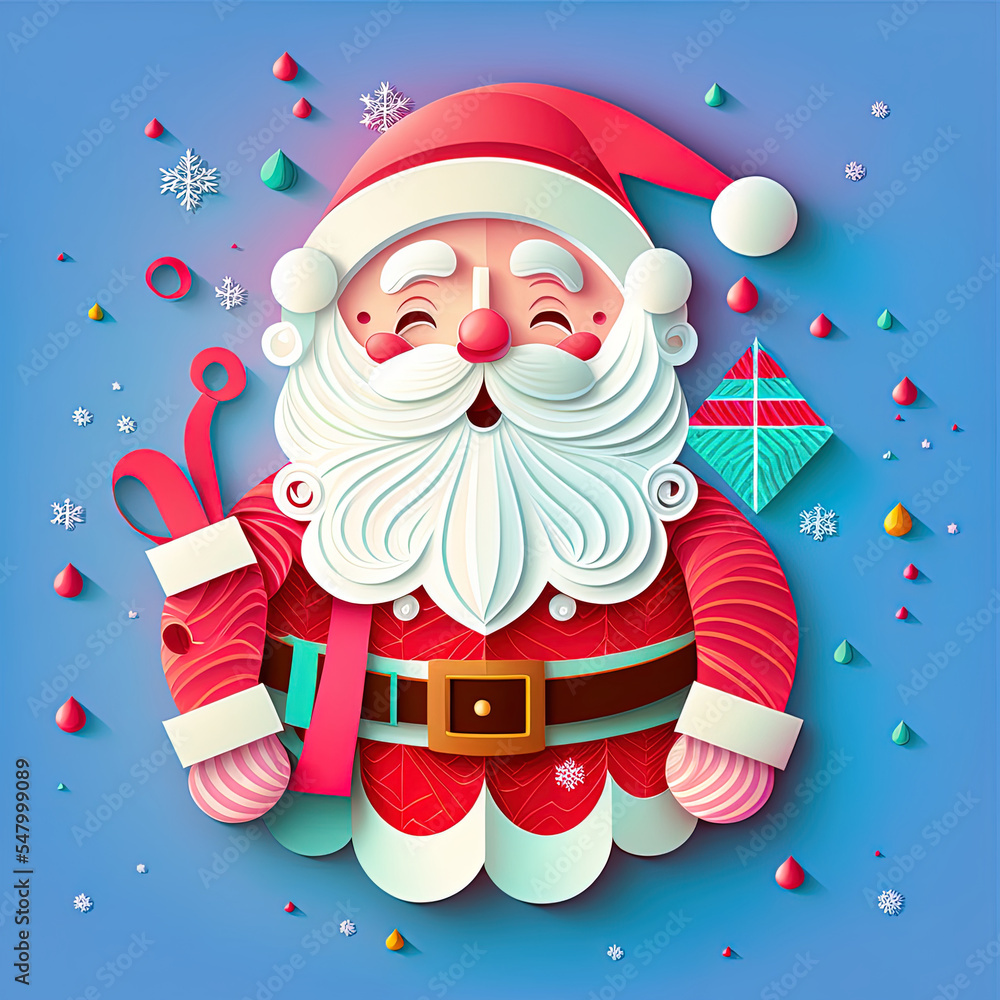 Christmas realistic 3d papercut Santa Claus. Modern colourful paper ...