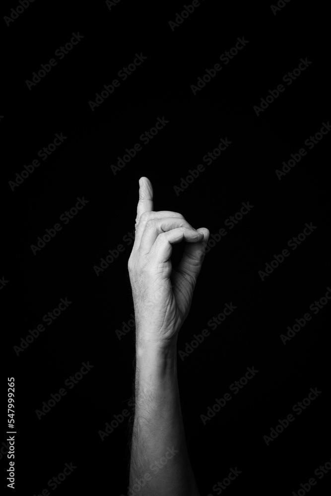 Hand demonstrating the French sign language letter 'D' with copy space ...