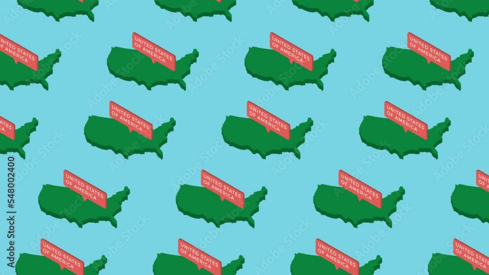 Green isometric maps of United States with orange pointer on a blue ...