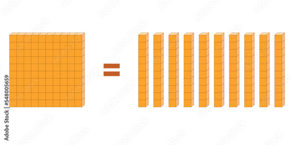 Ten rod blocks equal one flat block. Flat is made of ten rods. Vector ...