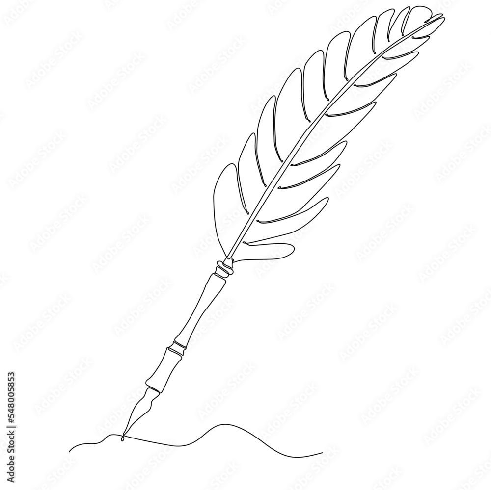 continuous line drawing of pen feather vector illustration Stock Vector ...