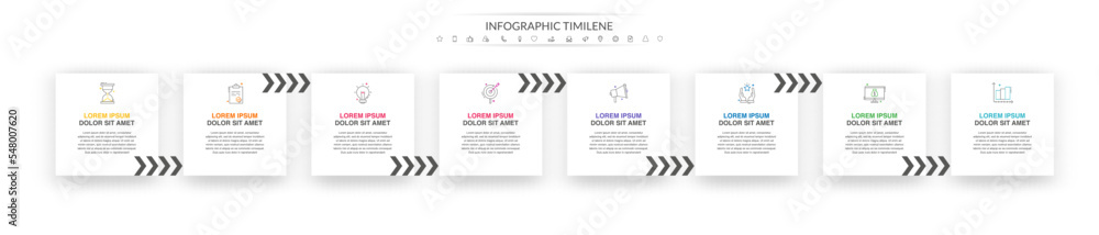 Modern simple infographic with 8 rectangles. 3D concept graphic process ...