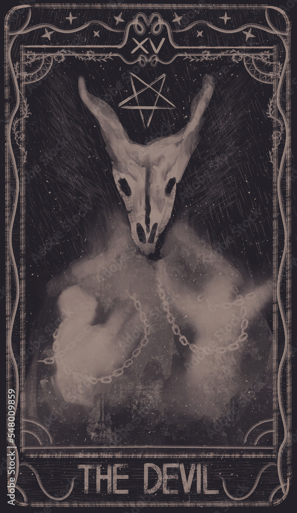 Tarot XV 15 card design the devil major arcana concept illustration Hand drawn gothic style ...