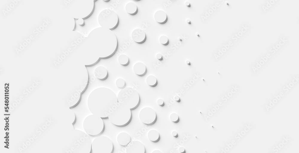 Random positioned fading out white circle or cylinder dots background ...