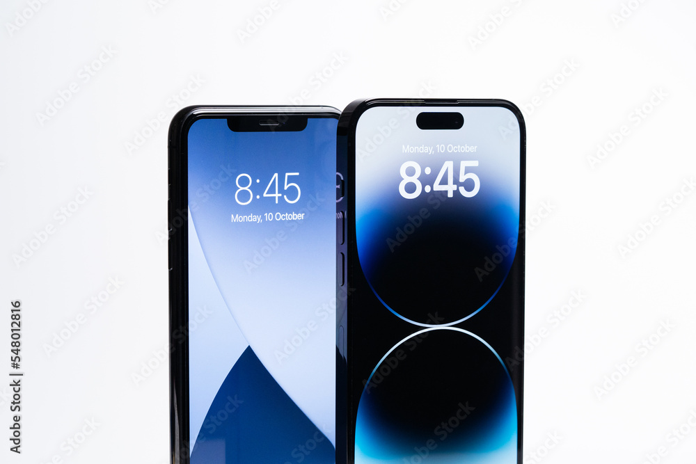 PENANG, MALAYSIA - OCT 10, 2022: Apple iPhone 14 Pro Max vs iPhone 11 ...