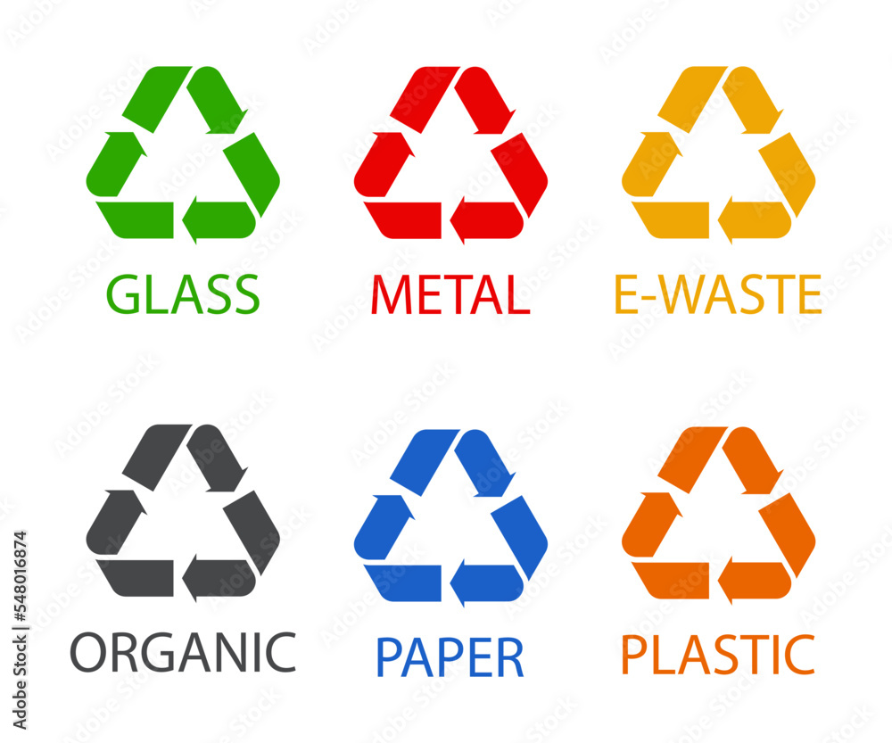 Symbols of recyclable or reusable waste vector illustrations set ...