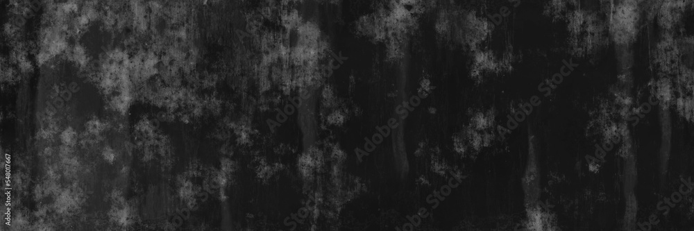 Dark horror grunge blackboard wall panoramic banner. Dust overlay ...