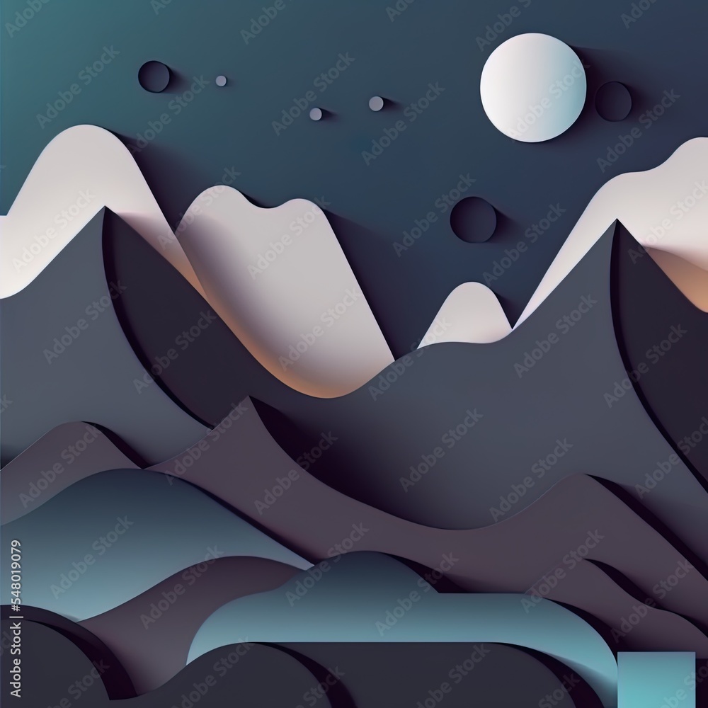 2d illustrated 3d abstract background with paper cut shapes dark ...