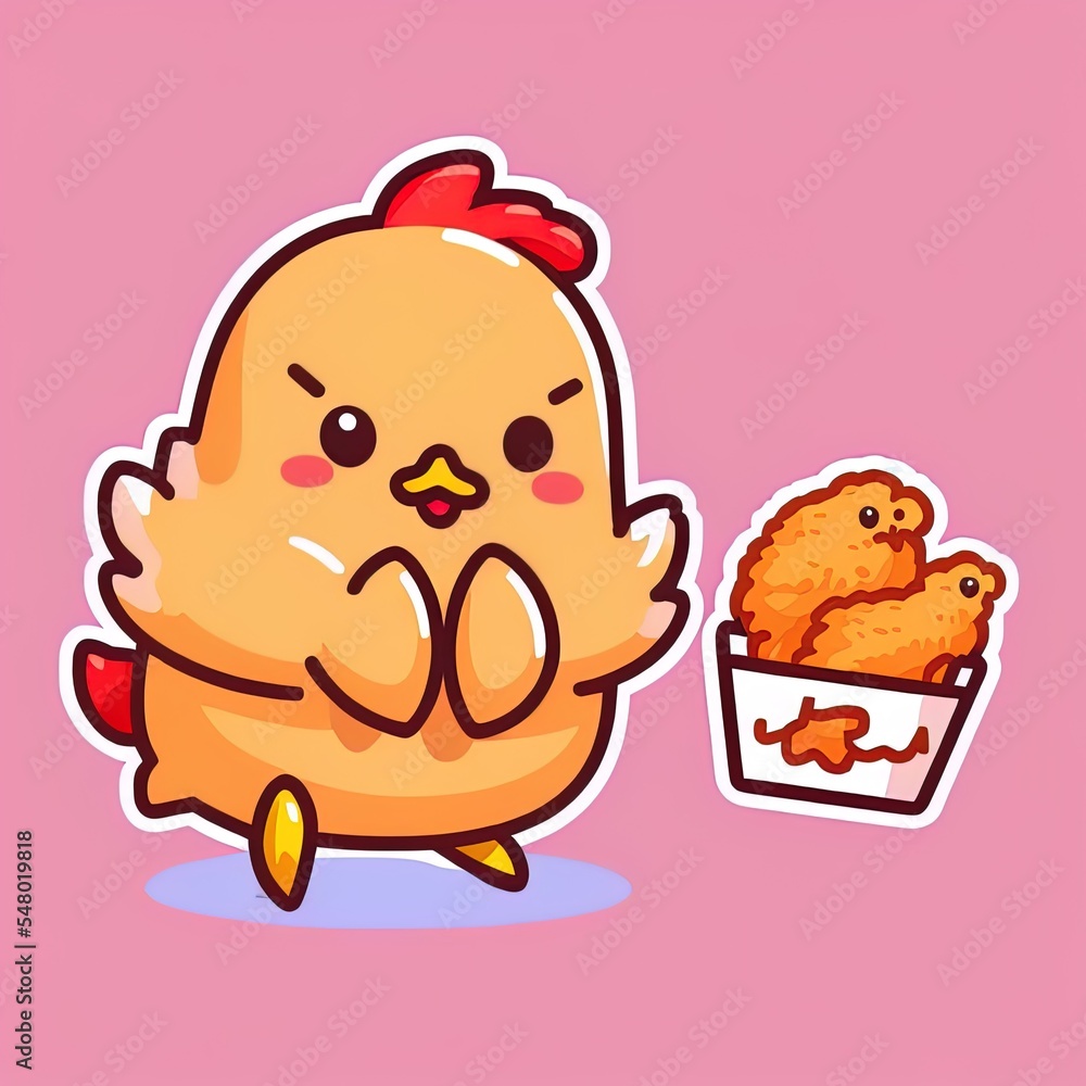 Cute chicken holding fried chicken cartoon 2d illustrated icon ...