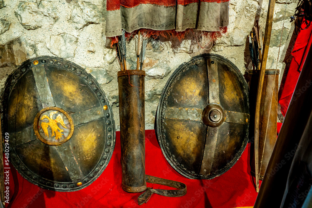 Traditional Serbian medieval military equipment on exibition Nemanjici ...