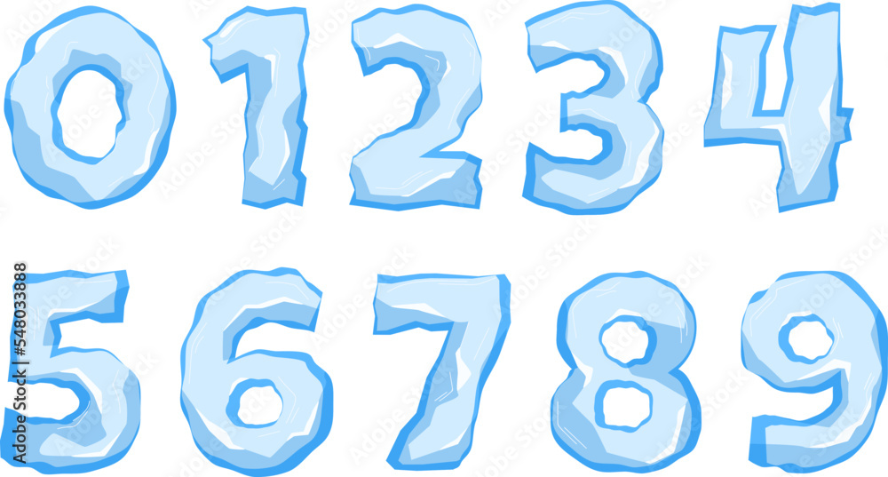 Numbers and symbols made from pieces of ice and snow chunks, big ...