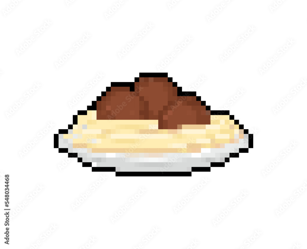 Vetor de Meatball with pasta pixel art. 8 bit ball of meat. pixelated ...