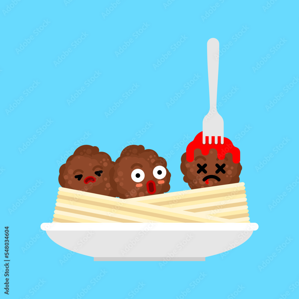 Meatball with pasta cartoon food. Vector illustration. Stock Vector ...