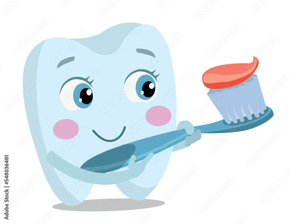 Cute tooth boy and girl emoji with toothpaste, toothbrush and sparkles ...