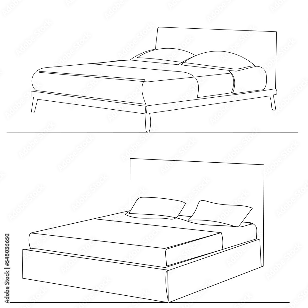bed continuous line drawing, vector sketch Stock Vector | Adobe Stock