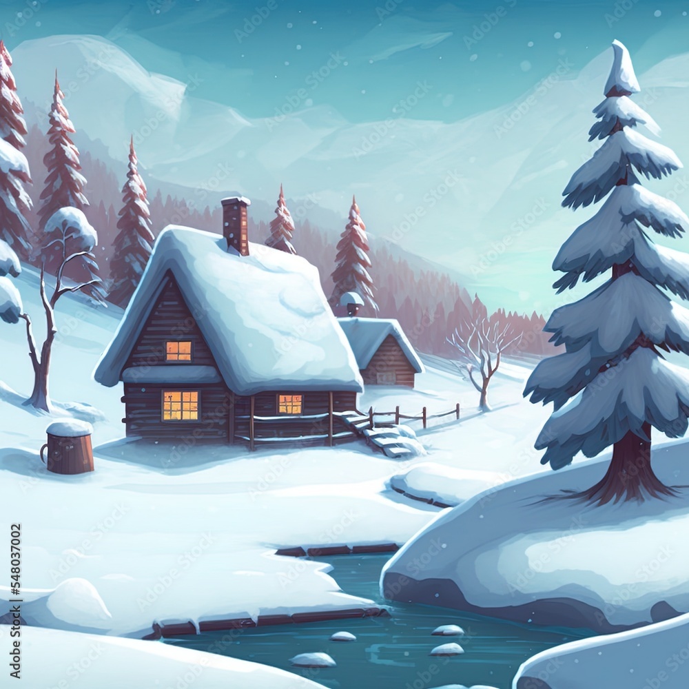 2d illustrated illustration of a winter landscape. Stock Illustration ...