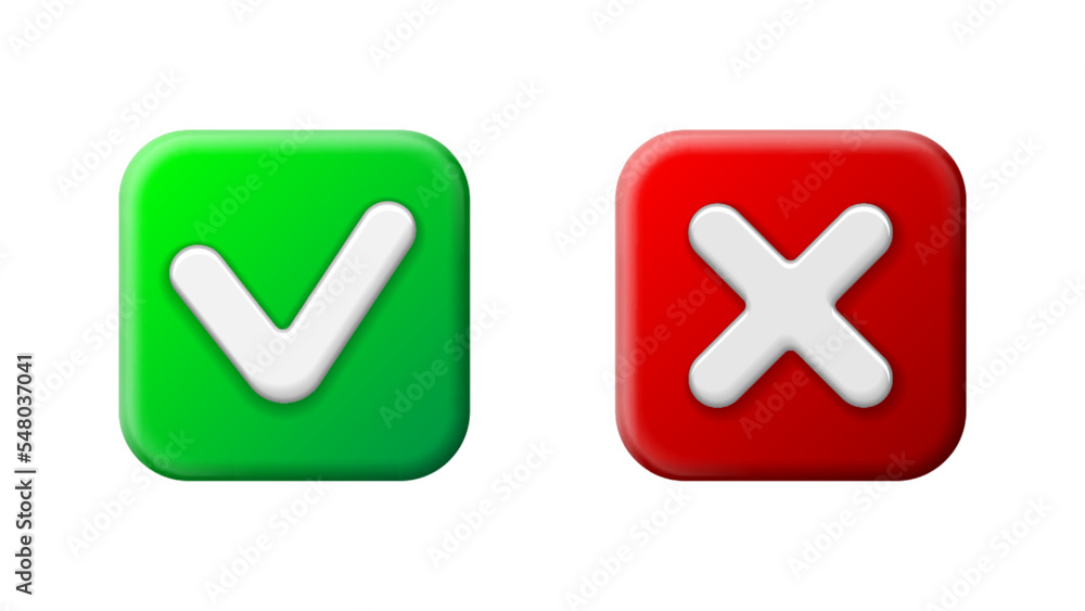3d Check Marks pros and cons. Green mark and red cross in checkbox. Stock Vector | Adobe Stock