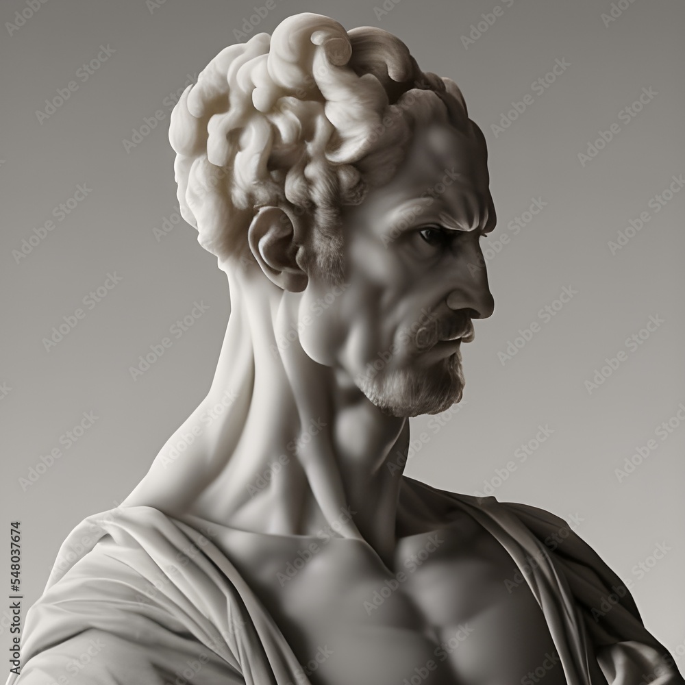3D illustration featuring a white marble bust of renaissance era statue ...
