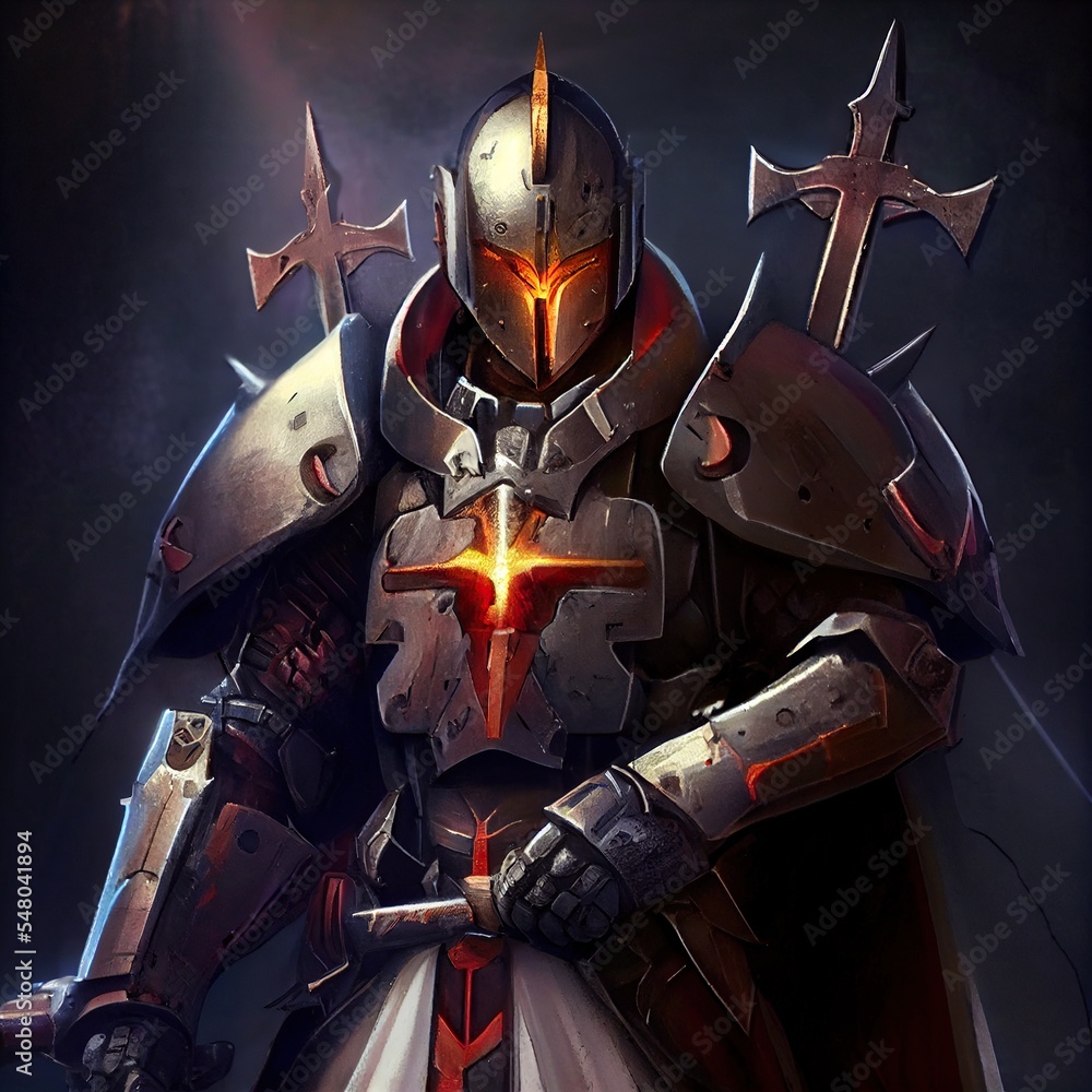 Templar knight from the future. Video game character design. Stock ...