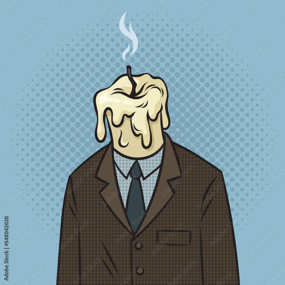 Vetor de man is burnt candle burnout metaphor pinup pop art retro ...